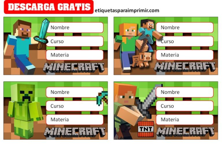 Etiquetas Escolares Minecraft Etiquetas para imprimir