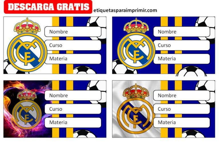 Etiquetas Escolares Real Madrid Etiquetas para imprimir