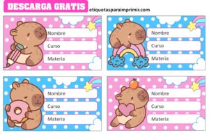 Etiquetas escolares de Capibara Etiquetas para imprimir
