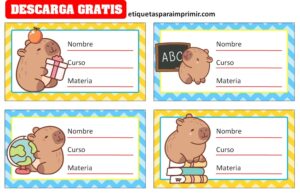 Etiquetas escolares de Capibara Etiquetas para imprimir